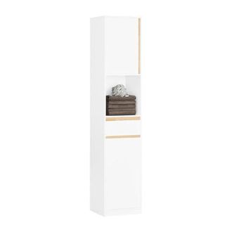 SoBuy Meuble Colonne Salle de Bain avec 1 Tiroir, 1 Étagère Ouverte et 2 Portes - Armoire Haute de Rangement pour Petit Espace, WC ou Buanderie, Blanc 35x33