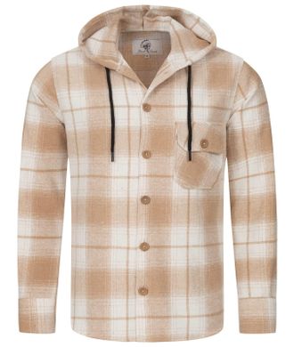 Rock Creek Herren Hemd Kariert Kapuzenhemd Karohemd Herrenhemd Flanell Hemden Holzf&auml;llerhemd &Uuml;bergangsjacke Langarm Kariert Winter H-326 Beige 3XL