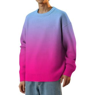 Generic Pull thermique pour homme imprimé bloc de couleurs - Pull ample décontracté et facile dentretien - Pull tricoté à manches longues et col rond - Pour l