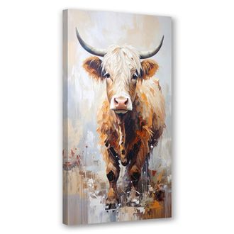 Feeby Leinwand Bilder - Bild Wohnzimmer - Schottische Kuh Tiere Natur - 40x80 1tlg - Deko Schlafzimmer Gro&szlig; - Dekoration Canvas - Gem&auml;lde - Modern Wandbilde