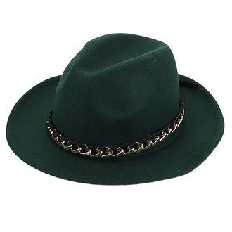 Holibanna Chapeau à Bord Court Chaîne en Laine pour Homme Chapeau Fedora Élégant Couleur Vert Foncé Fêtes Occasions Spéciales