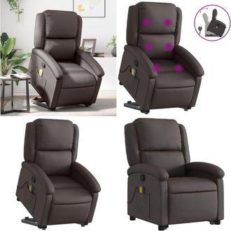 vidaXL Massagesessel mit Aufstehhilfe Dunkelbraun Echtleder - Massage Sessel - Relaxsessel - Elektrischer Lift - Ecksofa - Ledersessel - Home & Living