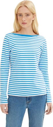 Tom Tailor Tom Tailor Denim Damen Longsleeve mit Streifen aus Bio-Baumwolle, 31387 - White Mid Blue Stripe, XS