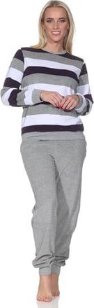 Normann Pyjama &agrave; manches longues pour femme avec poignets aspect rayures bloc - &eacute;galement en grandes tailles, lilas, 52-54