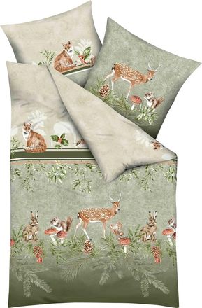 Kaeppel Bettwäsche Under The Mistletoe Feinbiber Oliv Größe 1x 155x220 cm + 1x 80x80 cm
