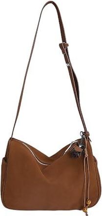 Generic Sac à bandoulière en daim synthétique pour femme avec pendentif, grande capacité pour lécole, les voyages quotidiens, marron, 290.00x190.00x120.00mm