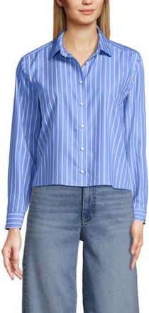 Lands End Kurze, b&uuml;gelfreie Hemdbluse, Damen, Gr&ouml;&szlig;e:32-34 regular, Blau, Baumwolle, by Lands End