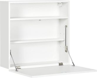 HOMCOM Wandtisch klappbar Wandklapptisch mit Ablagefächer Schreibtisch Klappbarer Computertisch Bürotisch Modernes Design Spanplatte Weiß 64 x 20 x 60 cm