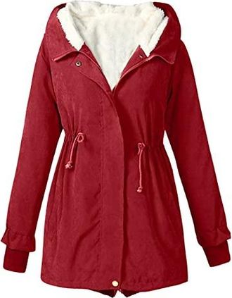 Generic Vestes dhiver chaudes pour femmes, couleur unie, &agrave; capuche, poches zipp&eacute;es, veste polaire 2026, Rouge, XXL