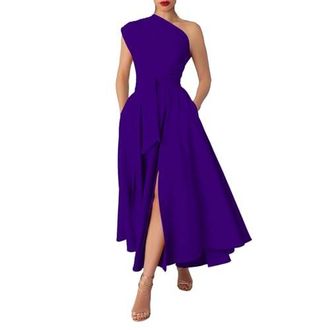 Generic Robe maxi pour femme avec bretelles &agrave; une &eacute;paule et ceinture, pour les invit&eacute;s formels de mariage avec costume pour femme, lilas, XXL