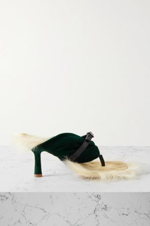 Burberry Sandalen Aus Samt Mit Faux-fur- Und Lederbesätzen - Grün