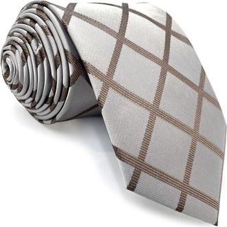 Shlax & Wing Cravate pour hommes Beige marron à carreaux cravate satin régulier formel classique taille 147cm×8cm