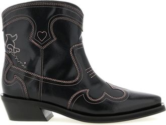 Ganni Femme, Chaussures, Noir, Taille: 38 EU Bottines Western Brod&eacute; Tige Basse