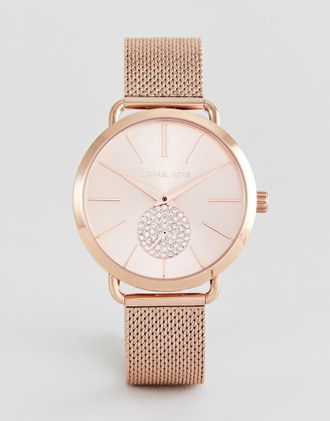 Michael Kors MK3845 Portia - Armbanduhr mit Netzband in Ros&eacute;gold, 37 mm