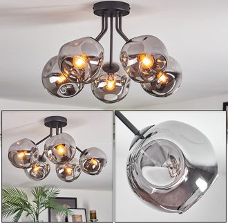 HOFSTEIN Deckenleuchte Ripoll, 5-flammige Deckenlampe aus Metall/Glas in Schwarz/Rauchfarben, moderne Leuchte im Retro/Vintage-Design (Schirme Ø 15 cm), E14, E