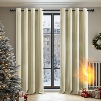 Deconovo Verdunkelungsvorhang Gardine Wohnzimmer Thermogardine Kälteschutz Ösen, 240x135cm(HöhexBreite), Beige, 2er Set