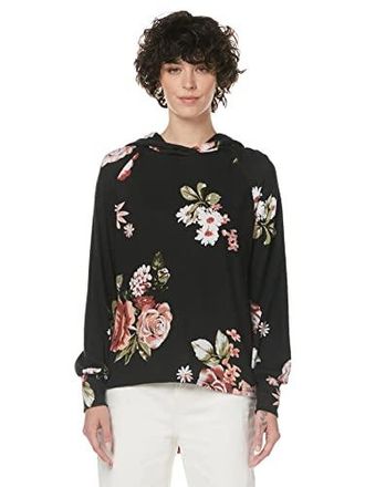 Only Onlelcos Emma L/S Hood Top JRS T-Shirt à Manches Longues pour Femme, Noir/AOP : Rose Bouquet, XS