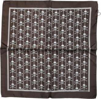 Dolce & Gabbana Brown Skull Silk Square Men Foulard Scarf