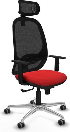 Piqueras y Crespo Drehstuhl mit 1D-Armlehnen, h&ouml;henverstellbare Lendenwirbelst&uuml;tze und h&ouml;henverstellbares Kopfteil, Schwarz / Rot