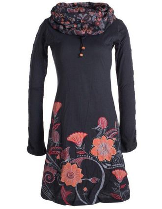 vishes Midikleid Lang&auml;rmliges Blumenkleid mit Schalkragen Hippie, Boho, Elfen Style