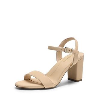 Dream Pairs Sandales &agrave; talons &eacute;pais pour femme - Bout ouvert - Sangle de cheville - Tendance - Pour f&ecirc;te de mariage, nude, 38.5 EU