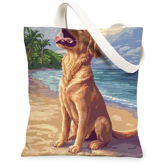 Generic Sac fourre-tout en toile motif labrador retriever d&eacute;t&eacute; pour faire du shopping, 33 x 38,1 cm, sac d&eacute;picerie r&eacute;utilisable pour femme, peinture esth&eacute;tiqu