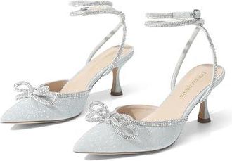 Dream Pairs Escarpins Femme Petit Talon Slingback &Agrave; Bout Pointu avec Noeud Strass Et Bride Cheville - Chaussures De Soir&eacute;e Mariage C&eacute;r&eacute;monie,Size 41,Argent,DWUMPU