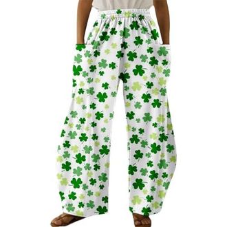 Generic Tenue de la Saint-Patrick pour femme - Pantalon vert tr&egrave;fle irlandais &agrave; enfiler - Jambe large et confortable, 5 Violet, 3XL