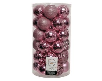 Kaemingk Weihnachtskugeln Kunststoff 6cm x 37 St&uuml;ck Ornamente Mix Christbaumkugeln Set rosa Lippenstiftrosa