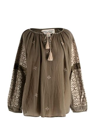 Nili Lotan Khaki Cotton Blouse Size XS