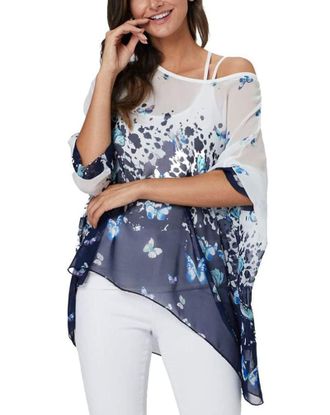 Minetom Damen Sommer Chiffon Bluse Strand Beil&auml;ufige T Shirt Lose Hemd Oversize Oberteile Tuniken Tops Strandponcho Bikini Cover Up Stil 29 Einheitsgr&ouml;&szlig;e