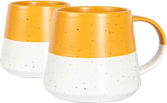 Nicola Spring Getauchte Fleckige Steinzeugbauchbecher - 370ml - Senf - Pack Von 2