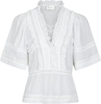 Neo Noir Femme, Blouses et Chemises, Blanc, Taille: 44 FR Haut en Voile Blanc avec D&eacute;tails de Ruban