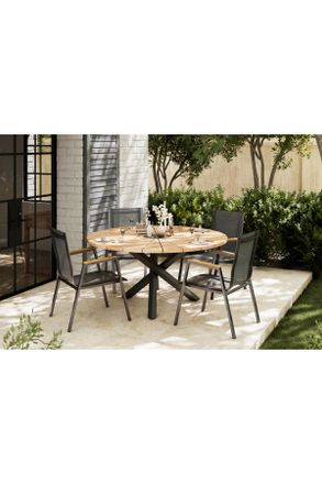 ambia GARDEN Gartentisch Teakholz, Natur, Holz, Metall, Teakholz, rund, 150x75x150 cm, Gartenm&ouml;bel, Gartentische, Gartentische