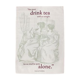 Half Moon Bay Jane Austen Geschirrtuch, Motiv Must Drink Tea - Sinn und Sensibilit&auml;t - Gr&uuml;n/Kastanienbraun, 63,5 x 45,7 cm, 100 % recycelte Baumwolle, K&uuml;chen-Geschi