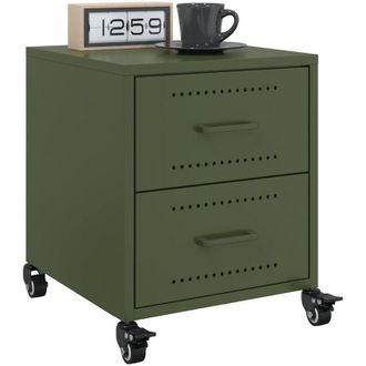 vidaXL Tables de chevet 2 pcs vert olive 36x39x43,5 cm acier - Vidaxl