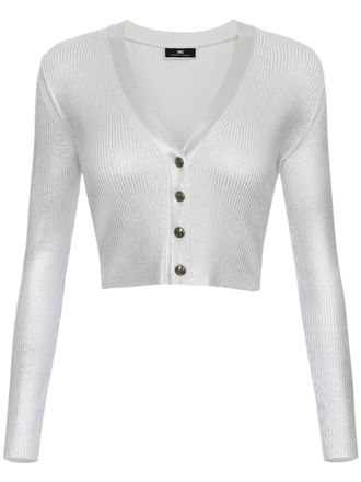 Elisabetta Franchi cardigan crop &agrave; effet m&eacute;tallis&eacute; - Gris