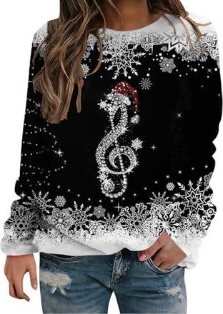 Generic Pull de Noël 2025 pour femme - Pull de Noël amusant et moche - Imprimé graphique festif - Manches longues - Style décontracté - Pour les fêtes de fin 