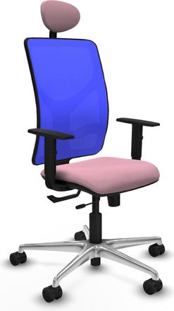 Piqueras y Crespo Stuhl Home Office mit 1D-Armen, h&ouml;henverstellbarer Lendenwirbelst&uuml;tze und festem Kopfteil, ausgestattet mit Syncro/Traslack und Schneideschaum, Blau/R