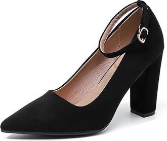 Generic Escarpins en daim synth&eacute;tique &agrave; bout pointu pour femme avec boucle et sangle de cheville pour f&ecirc;te, mariage et bureau, Noir, 40.5 EU