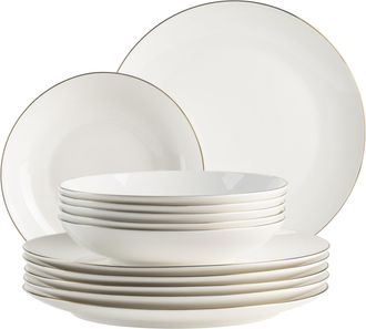 M&auml;ser Serie Felise, elegantes Speiseservice, Geschirr f&uuml;r 6 Personen, elegant, zeitlos, mit goldenem Rand, Porzellan, wei&szlig;