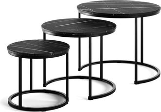 Vicco Couchtisch-Set Montreal, Schwarzer Marmor, 55 x 55 cm 3 Teile