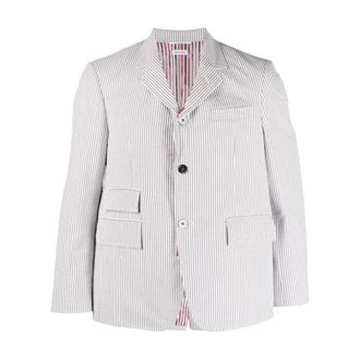 Thom Browne Homme, Vestes, Gris, Taille: L Blazer en Seersucker