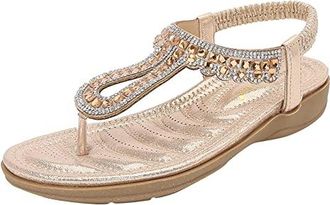 Generic Sandales compens&eacute;es pour femme avec strass - Sandales tendance - Soutien de la vo&ucirc;te plantaire - Sangle de cheville r&eacute;glable - Chaussures douces et d&eacute;
