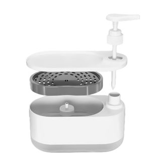 Generico Seifenspender f&uuml;r Teller mit Schwammhalter | Fl&uuml;ssigkeitsspender zum Waschen, Seifenspender mit Flaschenhalter f&uuml;r K&uuml;che, Bad, Sp&uuml;le und Arbeitsplatte