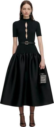 Self Portrait Femme, Robes, Noir, Taille: 40 FR Knit Taffeta Midi Dress