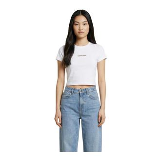 Calvin Klein Jeans Femme, Tops, Blanc, Taille: 36 FR T-shirt en coton &agrave; manches courtes et col rond