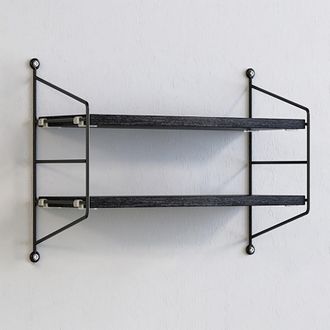Generic Doppeltes Wandregal, Schlafzimmer Wandregale, Holz Und Metall Wandregal, Einfacher Stil, Platzsparend, Geeignet F&uuml;r Haus, B&uuml;ro(Black,40 * 20cm)