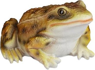 Relaxdays Gartenfigur Frosch, wetterfest, f&uuml;r Balkon, Terrasse, am Teich, Kunststein, sitzende Dekofigur Frosch, gelb, 9 x 13.5 x 15 cm