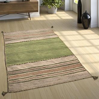 Paco Home Paco Home Tapis De Cr&eacute;ateur Tapis Tiss&eacute; Kilim Tiss&eacute; Main 100 % Coton Moderne &Agrave; Motifs Vert 200x290 cm